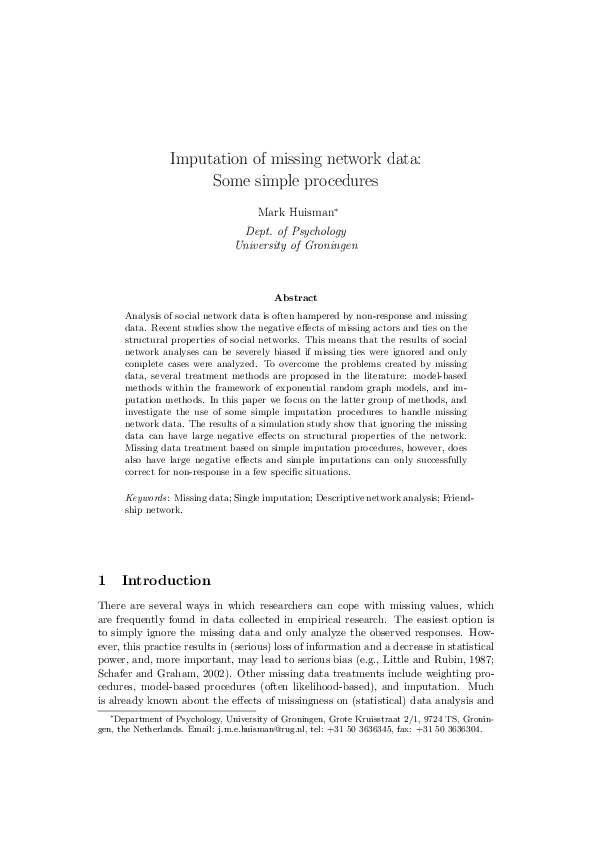 (PDF) Imputation of missing network data: Some simple procedures