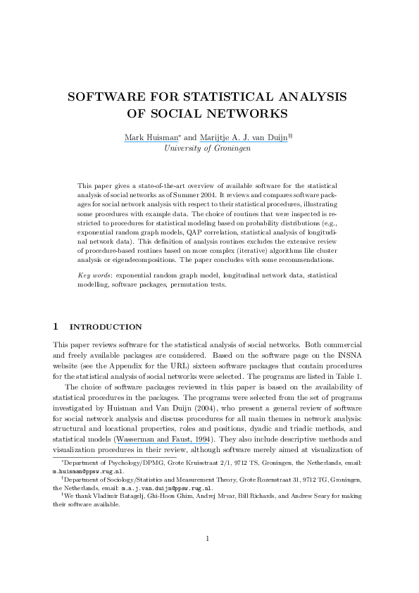(PDF) Software for Statistical Analysis of Social Networks