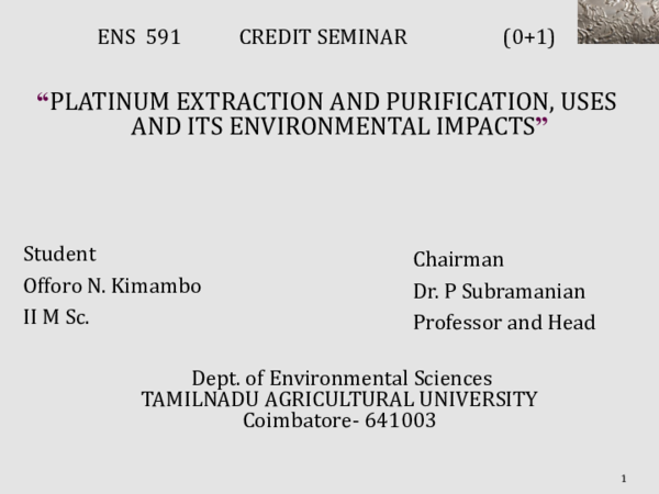 (PDF) " PLATINUM EXTRACTION AND PURIFICATION, USES AND ITS ...