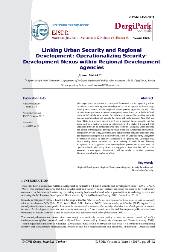 (PDF) Linking Urban Security and Regional Development: Operationalizing ...