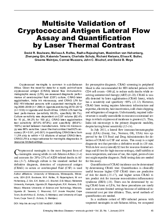 (PDF) Multisite Validation of Cryptococcal Antigen Lateral Flow Assay ...