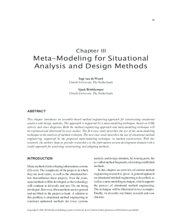 (PDF) Meta-modeling for situational analysis and design methods