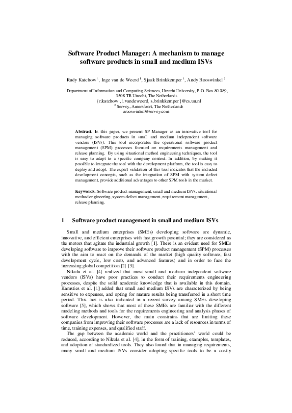 (PDF) Software product manager: a mechanism to manage software products in small and medium ISVs