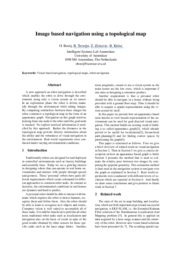 (PDF) Image based navigation using a topological map