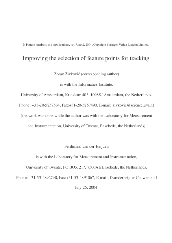 (PDF) Improving the selection of feature points for tracking