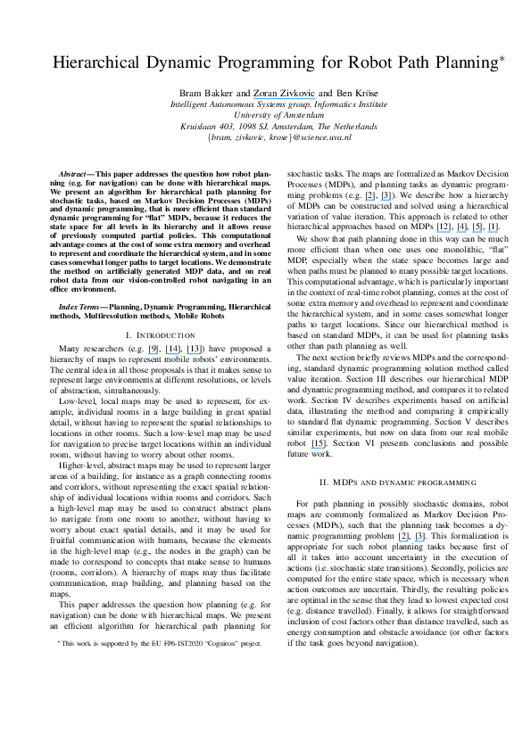 (PDF) Hierarchical dynamic programming for robot path planning