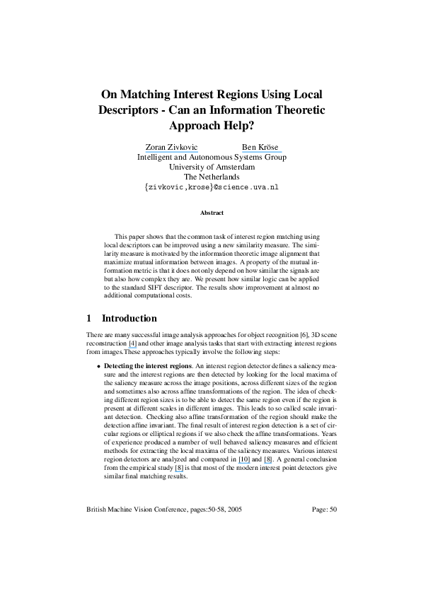 (PDF) On Matching Interest Regions Using Local Descriptors - Can an ...