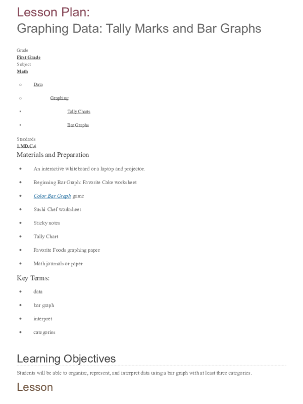 (DOC) Lesson Plan: Graphing Data: Tally Marks and Bar Graphs