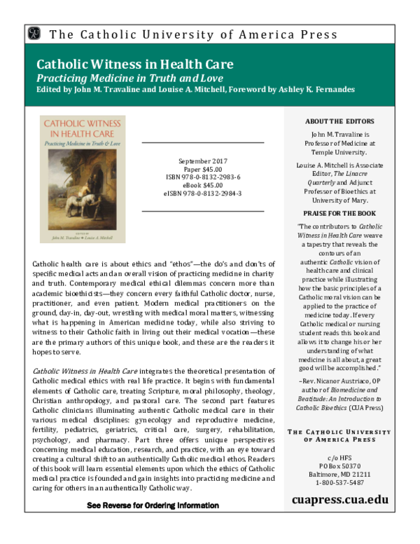 (PDF) Catholic Witness in Health Care: Practicing Medicine in Truth and ...