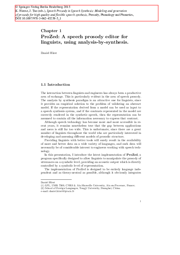 (PDF) ProZed: A Speech Prosody Editor for Linguists, Using Analysis-by ...