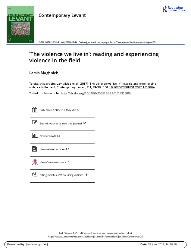 (PDF) Contemporary Levant 'The violence we live in': reading and ...