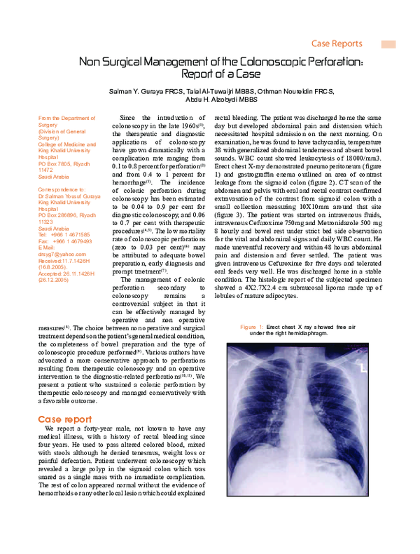 (PDF) Non Surgical Management of the Colonoscopic Perforation: Report ...
