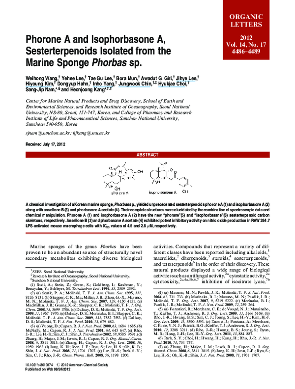 (PDF) Phorone A and Isophorbasone A, Sesterterpenoids Isolated from the ...