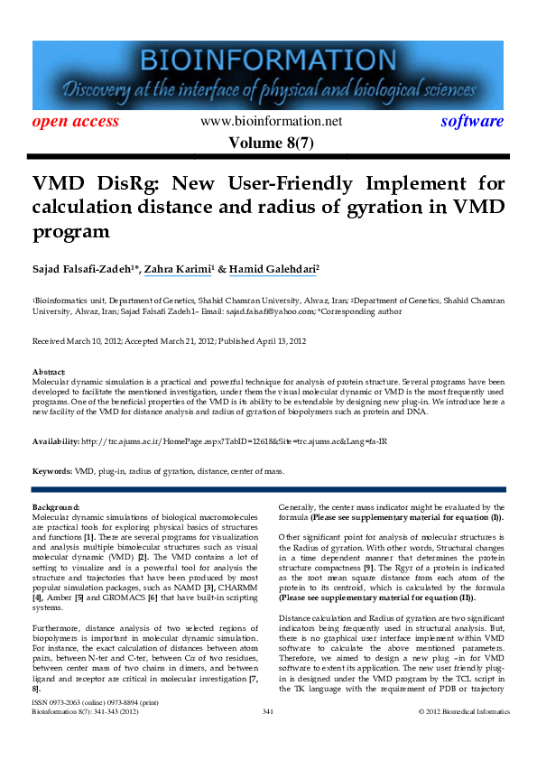 (PDF) VMD DisRg: New User-Friendly Implement for calculation distance ...