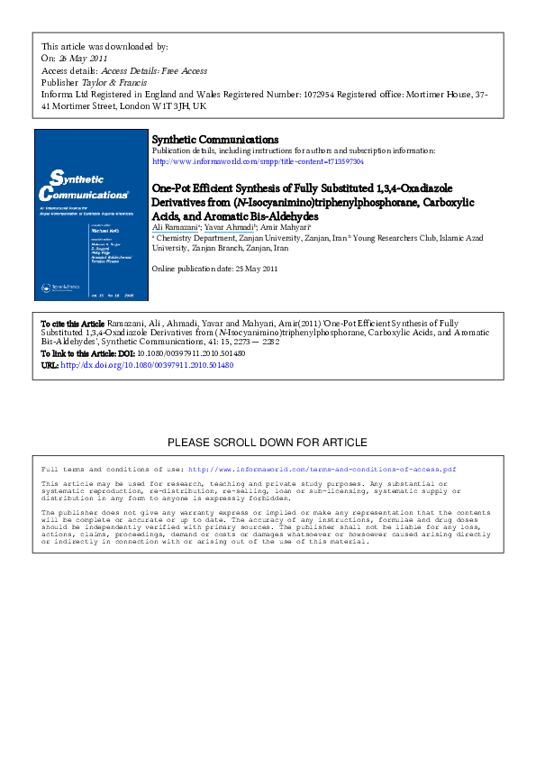 PDF Four component Synthesis Of 1 3 4 oxiadiazole Derivatives From N pdf-four-component-synthesis-of-1-3-4-oxiadiazole-derivatives-from-n