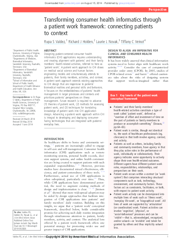 (PDF) Transforming consumer health informatics through a patient work ...