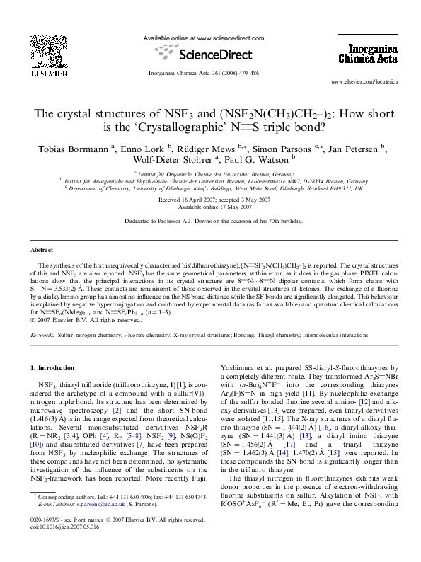 (PDF) The crystal structures of NSF3 and (NSF2N(CH3)CH2–)2: How short ...