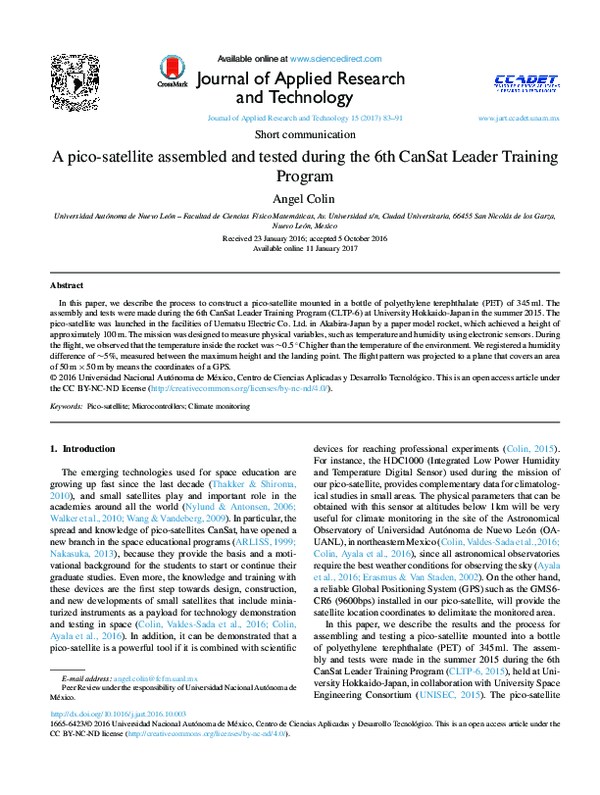(PDF) A pico-satellite assembled and tested during the 6th CanSat ...