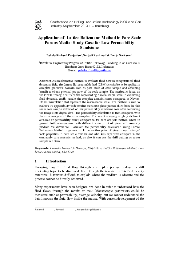 (PDF) Application of Lattice Boltzmann Method in Pore Scale Porous Media: Study Case for Low ...