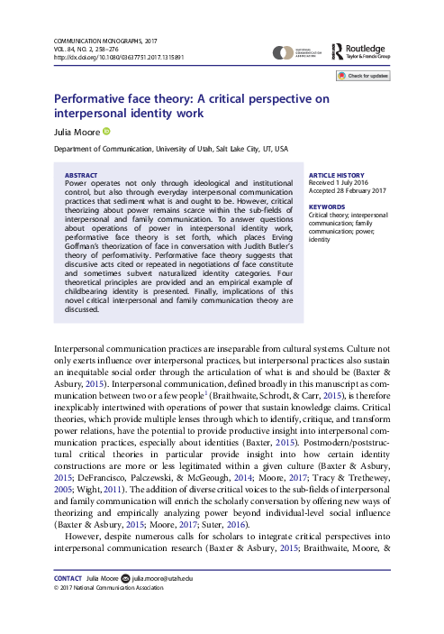 (PDF) Performative face theory: A critical perspective on interpersonal ...