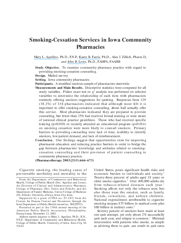 (PDF) Smoking-Cessation Services in Iowa Community Pharmacies | Mary ...