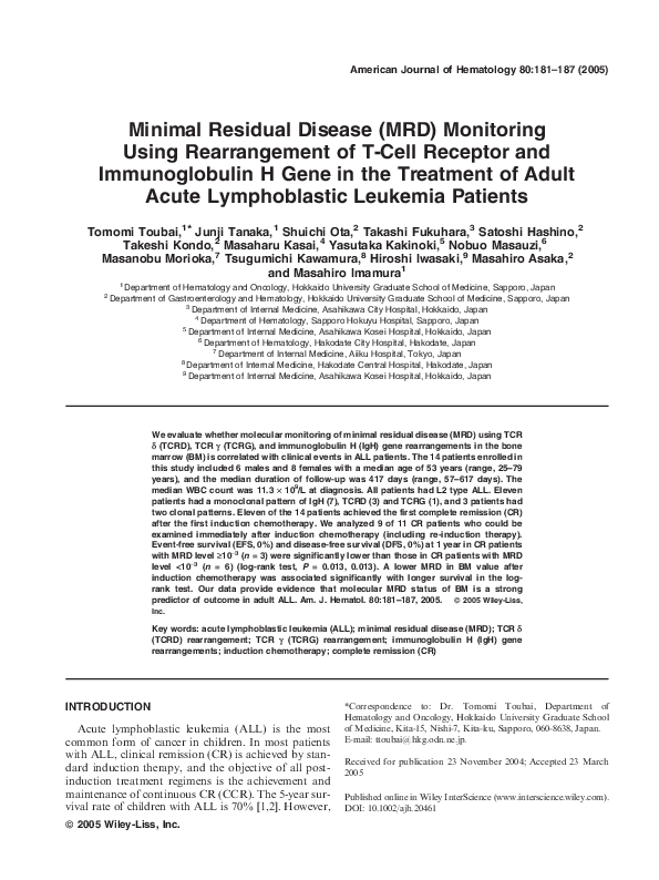 (PDF) A High-Sensitivity 10-Color Flow Cytometric Minimal Residual ...