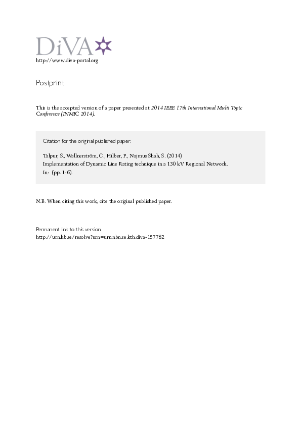 Pdf Dynamic Line Rating In 130 Kv Networks