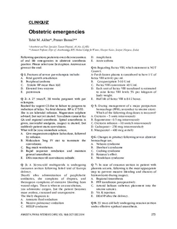 (PDF) Obstetric emergencies