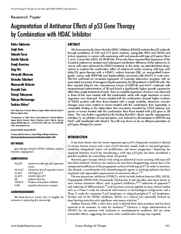 (PDF) Augmentation of antitumor effects of p53 Gene therapy by ...