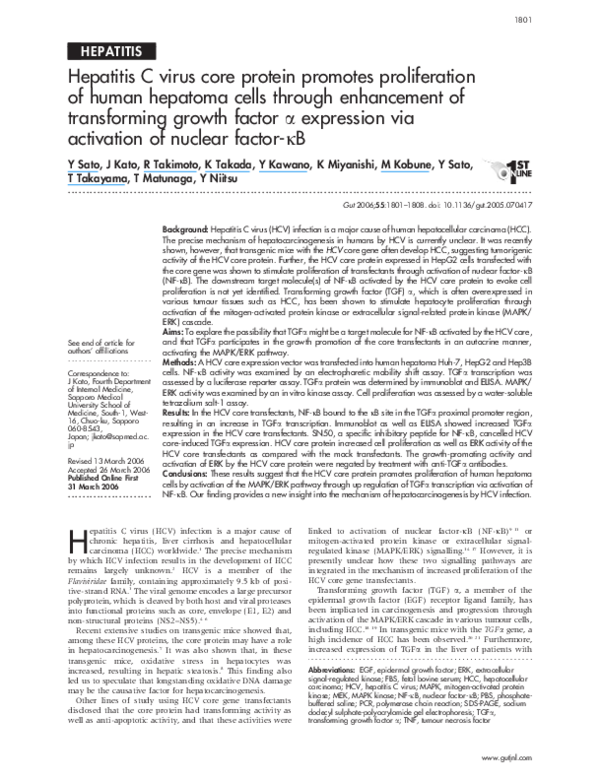 (PDF) Hepatitis C virus core protein promotes proliferation of human ...
