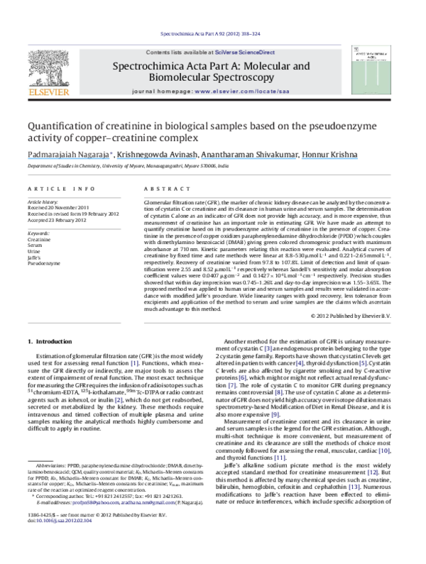 (PDF) Quantification of creatinine in biological samples based on the ...