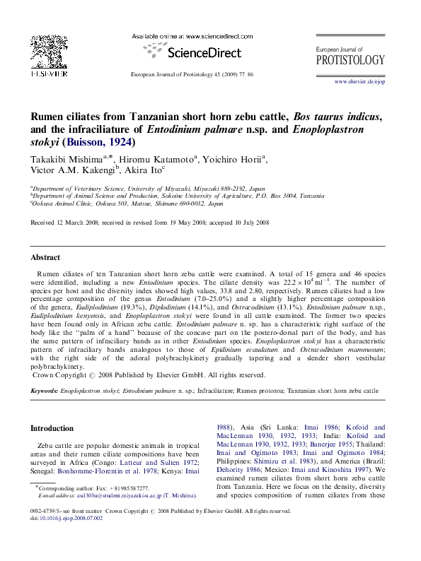 (PDF) Rumen ciliates from Tanzanian short horn zebu cattle, Bos taurus ...