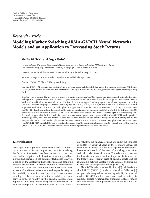 Pdf Modeling Markov Switching Arma Garch Neural Networks Models And An Application To