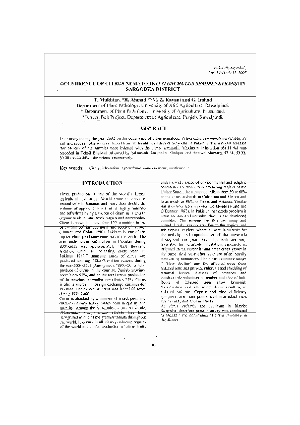 (PDF) Occurrence of citrus nematode Tylenchulus semipenetrans in ...