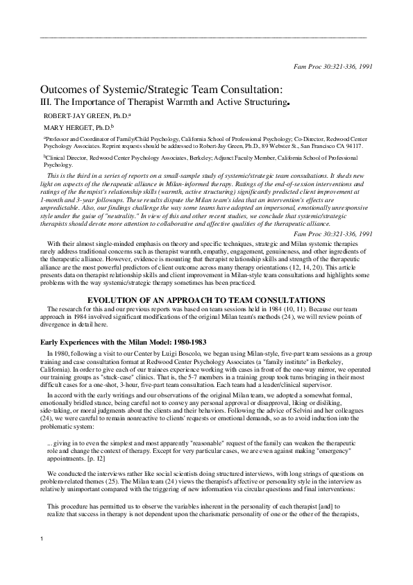 (PDF) Outcomes of Systemic/Strategic Team Consultation:. III. The ...
