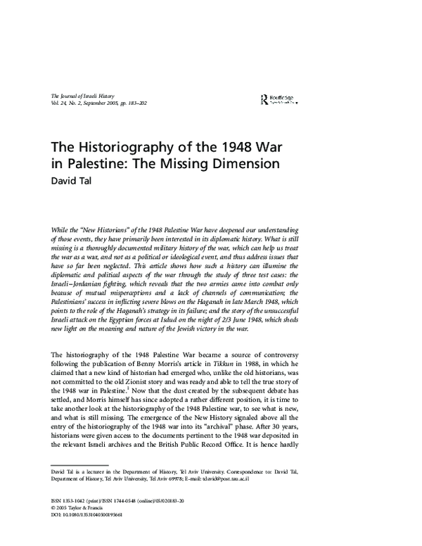 (PDF) The Historiography of the 1948 War in Palestine: The Missing ...