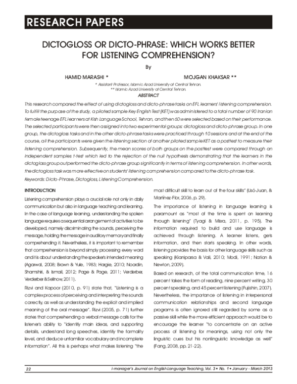 (PDF) Dictogloss or Dicto-Phrase: Which Works Better for Listening ...