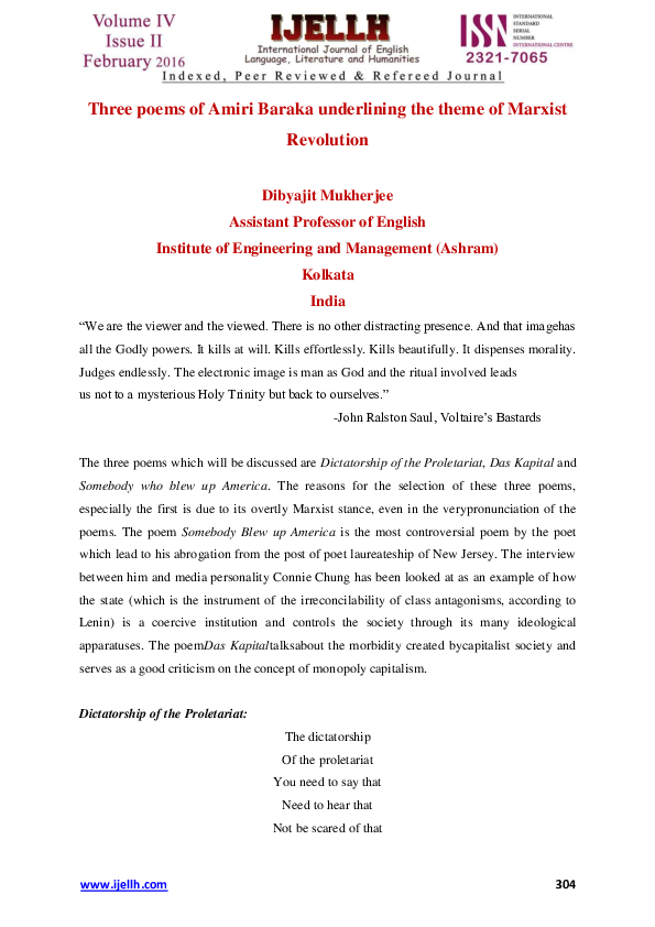 (PDF) Three poems of Amiri Baraka underlining the theme of Marxist ...