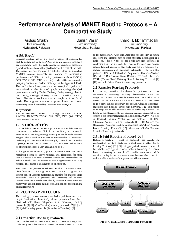 (PDF) Performance Analysis of MANET Routing Protocols – A Comparative Study