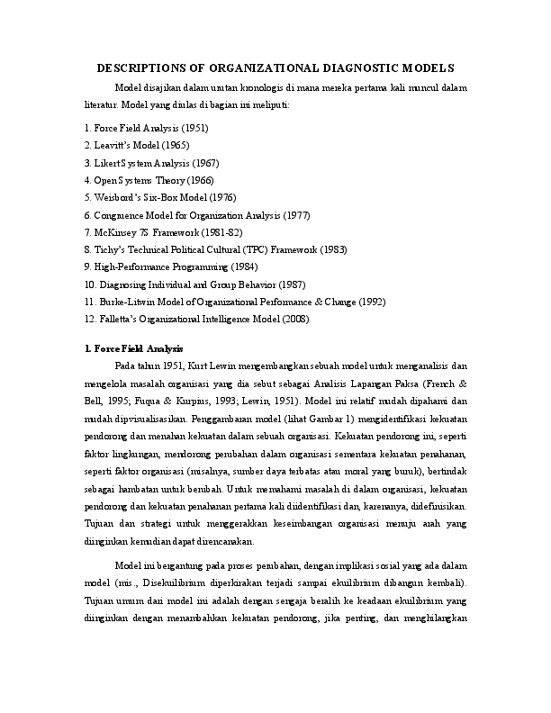 (PDF) DESCRIPTIONS OF ORGANIZATIONAL DIAGNOSTIC MODELS