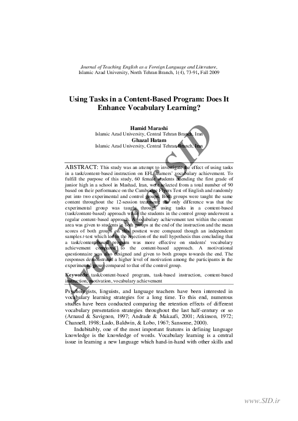 (PDF) Using Tasks in a Content-Based Program: Does It Enhance ...