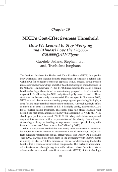 (PDF) NICE's Cost-Effectiveness Threshold, or: How We Learned to Stop ...