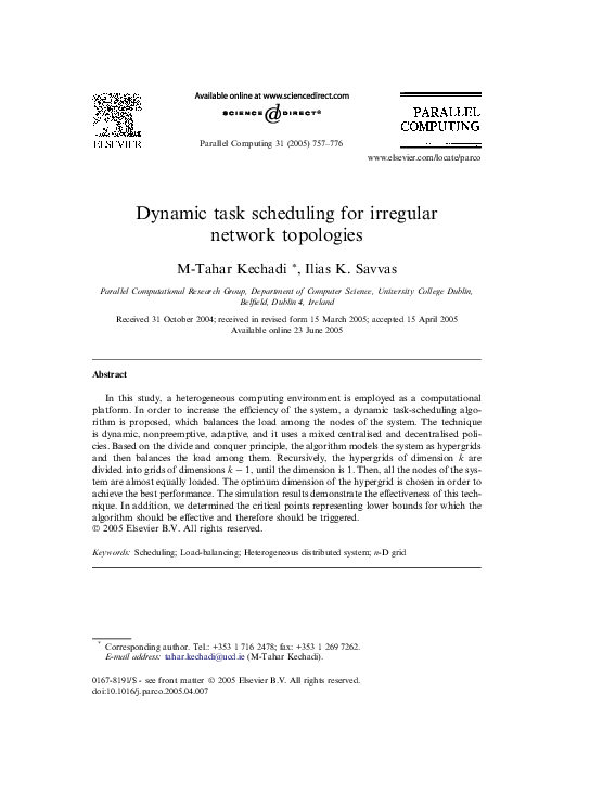 (PDF) Dynamic task scheduling for irregular network topologies (PDF) Dynamic task scheduling for irregular network topologies