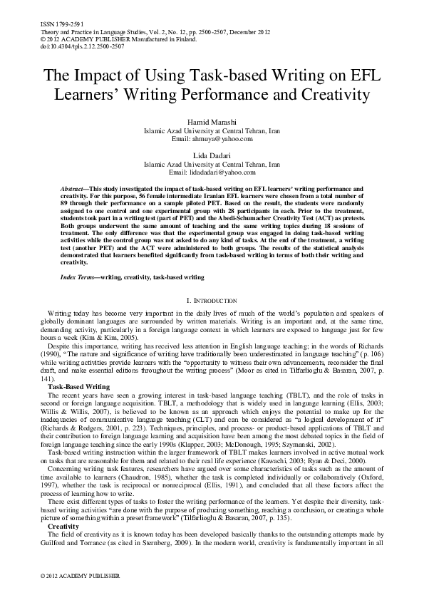 (PDF) The Impact of Using Task-based Writing on EFL Learners’ Writing ...
