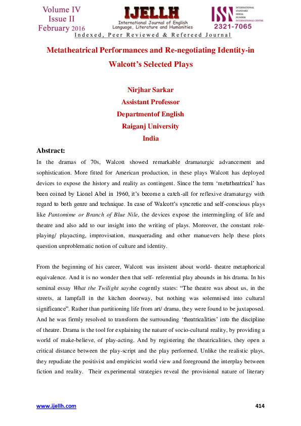 (PDF) Metatheatrical Performances and Re-negotiating Identity-in ...