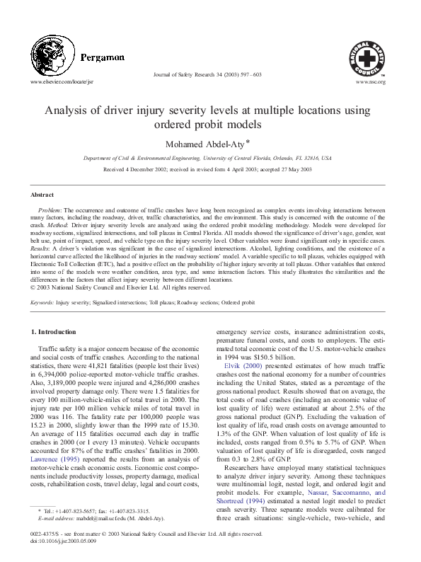 (PDF) Analysis of driver injury severity levels at multiple locations using ordered probit models