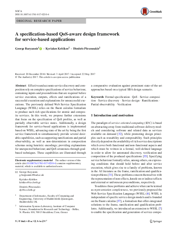 Pdf A Specification Based Qos Aware Design Framework For Service