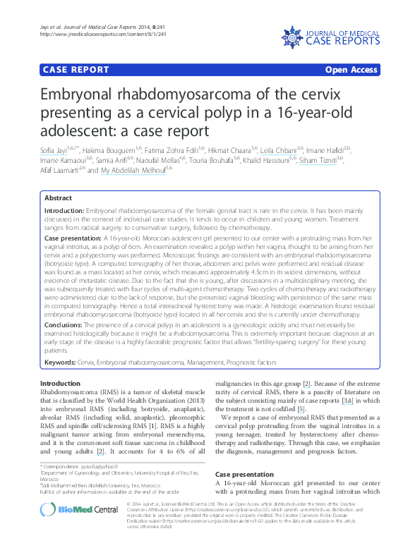 Pdf Embryonal Rhabdomyosarcoma Of The Cervix Presenting As A Cervical