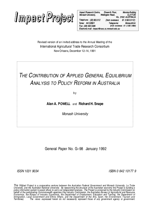 (PDF) The contribution of applied general equilibrium analysis to ...