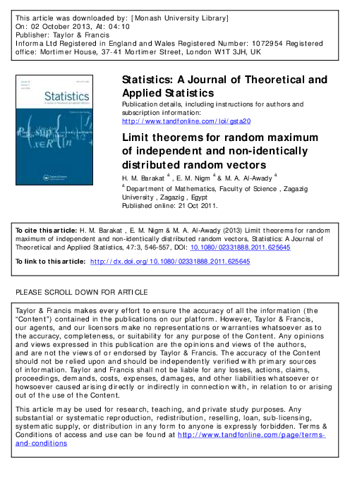 (PDF) Statistics: A Journal of Theoretical and Applied Statistics Limit theorems for random ...